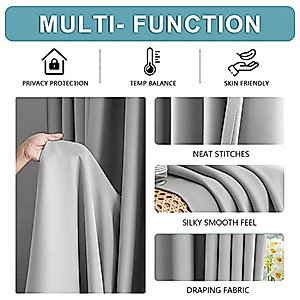 Rutterllow Blackout Curtains for Bedroom, Thermal Insulated Room Darkening Rod Pocket Curtains for Living Room,2 Panels (52x72 Inch, Light Grey)