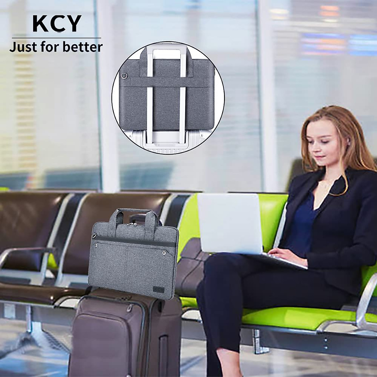 KCY Laptop Bag Case 13 13.3 14 Inch with Shoulder Starp, Waterproof Slim Computer Sleeve Compatible with MacBook Air 13 M1/M2, MacBook Pro 13/14, 13.5” Surface Laptop 5/4, Chromebook 14, Grey