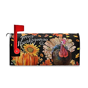 Wamika Thanksgiving Day Sunflower Turkey Pumpkin Mailbox Cover Magnetic Standard Size,Autumn Give Thanks Letter Post Box Cover Wrap Decoration Welcome Home Garden Outdoor 21" Lx 18" W