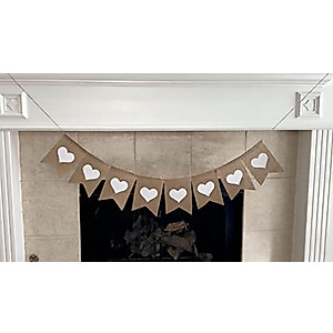 Shimmer Anna Shine Happy Birthday Burlap Banner, Hearts Burlap Banner and First Birthday ONE High Chair Banner for Baby Boy and Girl Cake Decor for Birthday Party Decorations (White Print)