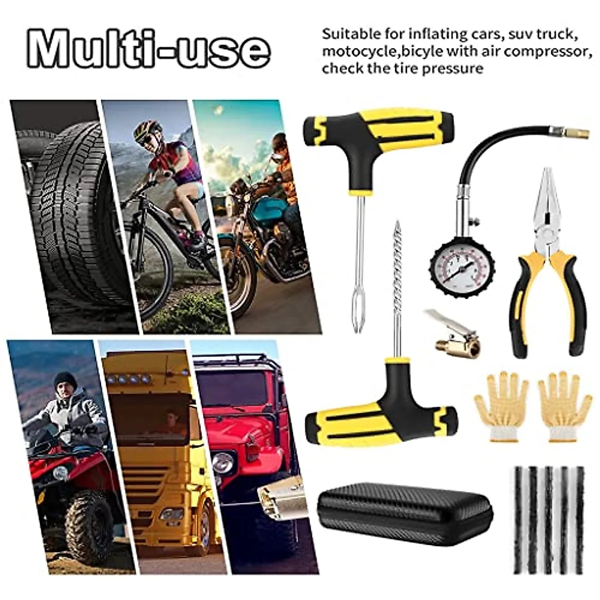 YÁSEZ Car Tire Repair Tool Kit Studding Set Auto Motorcycle Tubeless Puncture Plug Garage with Rubber Strip
