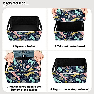 Cats Space Storage Basket Felt Storage Bin Collapsible Towel Storage Clothes Toys Bin Organizer for Pet Supplies Magazine