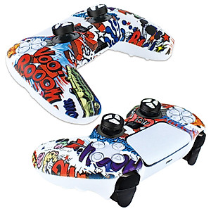 SIKEMAY Silicone Printing Cover Skin for PS5 Controller Grip, Protective Case for PlayStation 5 Accessories with 10 Thumb Grip Caps