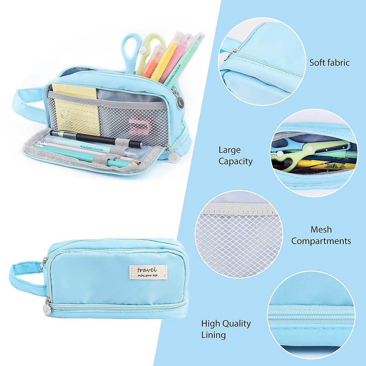 BARUHARI Large Capacity Pencil Case, Pen Bag, Stationery Storage Kit, Multiple Compartments, Office Travel Pouch, Arts and Crafts Supplies Organizer (DARK BLUE)