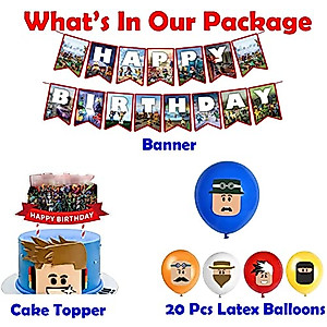 Nelton Game Theme Birthday Party Supplies Includes Birthday Banner - Cake Topper - 20 Pcs Balloons