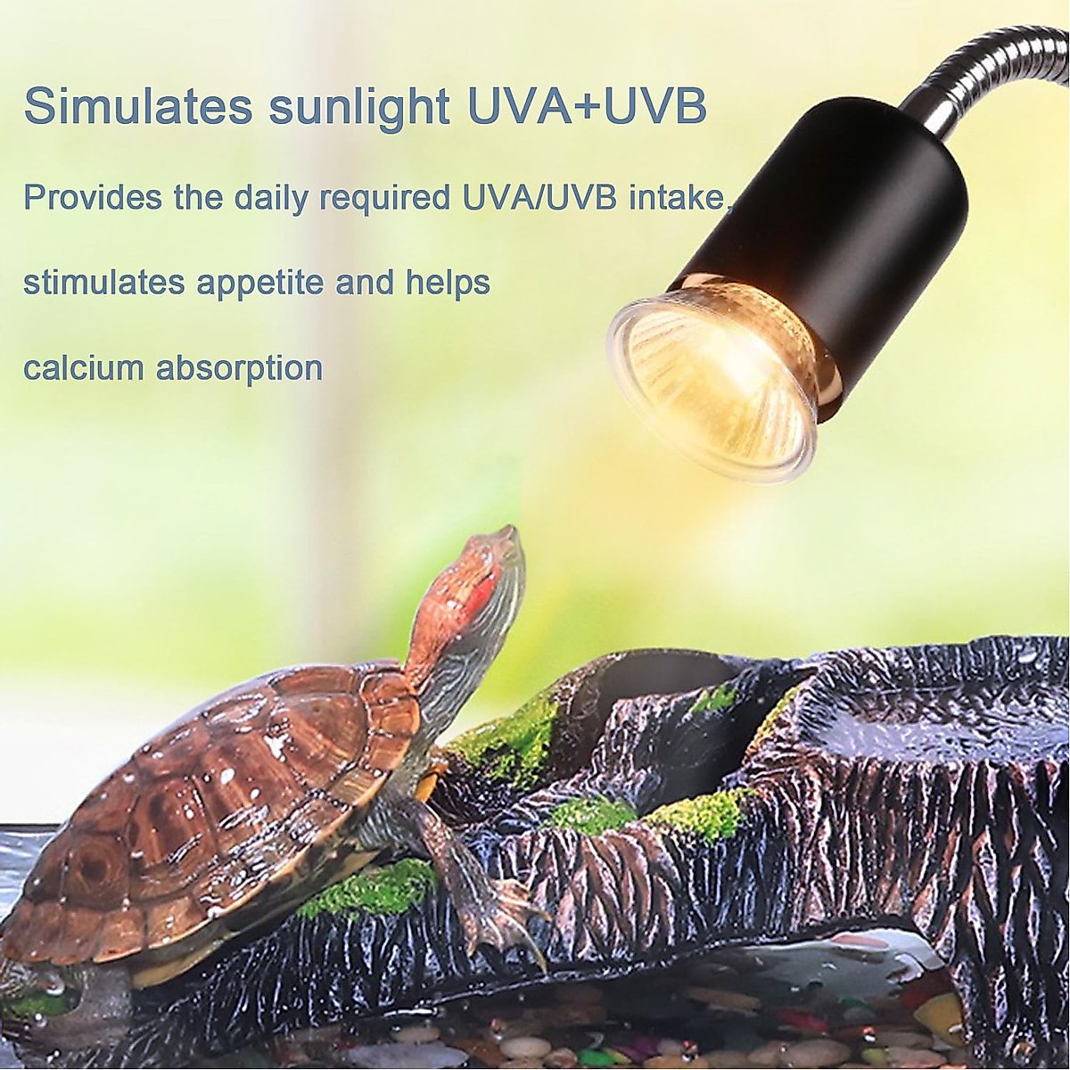 Heat lamp for reptiles，UVA UVB Turtle Heating Lamp with Two Heat Bulbs, Turtle Basking Light with 360° Rotatable Hose & Clamp & Adjustable Switch for Bearded Dragon Reptiles Turtle Lizard Snake