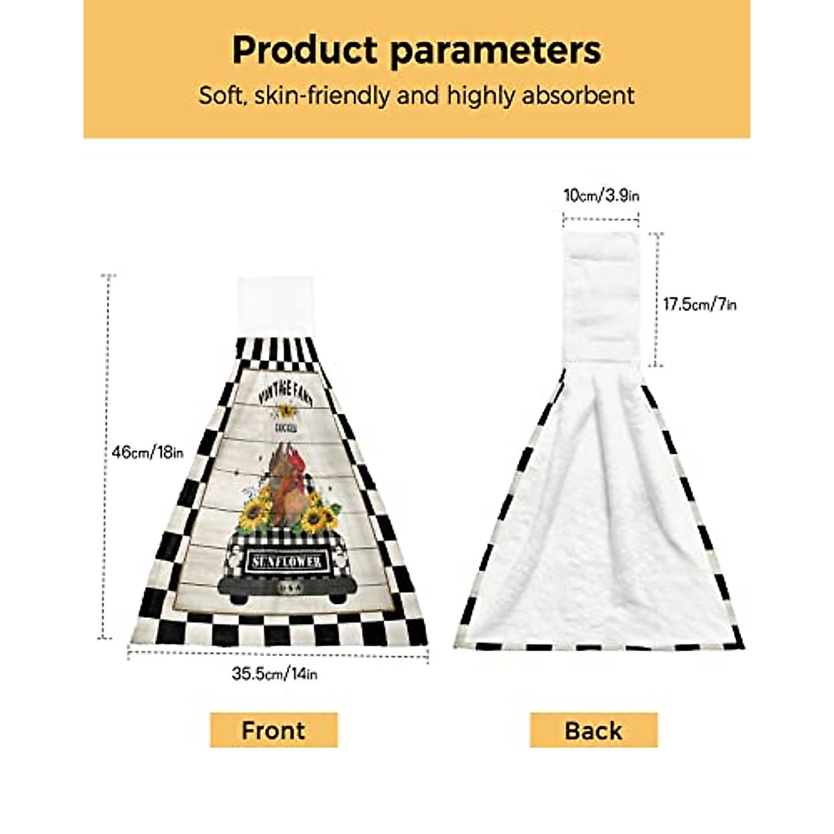 Hanging Kitchen Towel with Loop Vintage Farm Chicken Truck Black White Buffalo Plaid Soft Dish Towels Tie Towel Tea Towels Washcloth for Bathroom Home