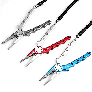 BITE Fishing Tackle 7 inch Fishing Pliers, Aluminum Fishing Tools, Saltwater Resistant Fishing Gear with Corrosion Resistant Coating and Rubber Handle,Fishing Gifts for Men RED Silver