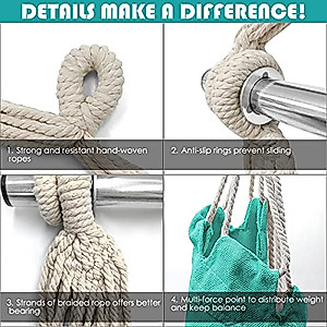 Hammock Swing Chair, Hanging Chair with Pocket, Detachable Steel Support Bar, 500lbs Capacity, Cotton Weave Hammock Chair, 2 Soft Cushions Indoor and Outdoor Green