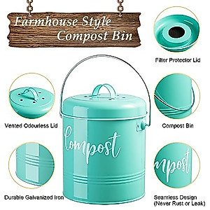 Teal Compost Bin Kitchen - 1.3 Gallon Turquoise Kitchen Compost Bin Countertop - Indoor Countertop Compost Bin with Lid - Rust Proof Compost Bucket - Teal Kitchen Decor and Accessories