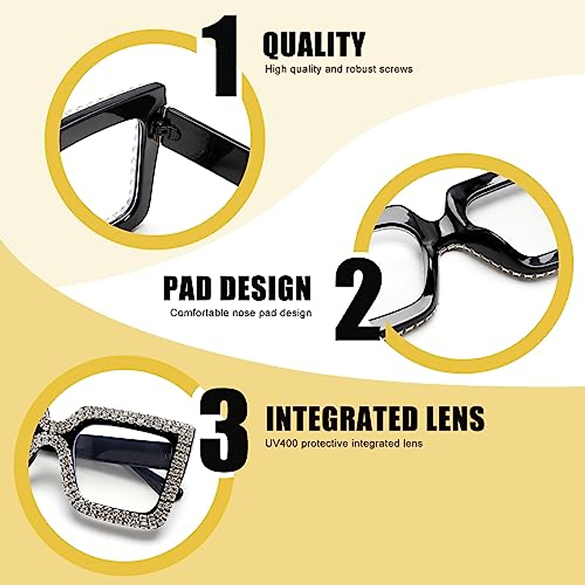 Rmerom Blue Light Glasses for Women Men Fashion Classic Square Eyewear Thick Non Prescription Glasses Frame (9012-Diamond Black)