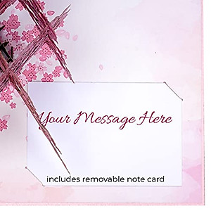 Paper Love 3D Cherry Blossom Pop Up Card, For Valentines, Spring, Mothers Day, All Occasions - 5" x 7" Cover - Includes Envelope and Note Tag