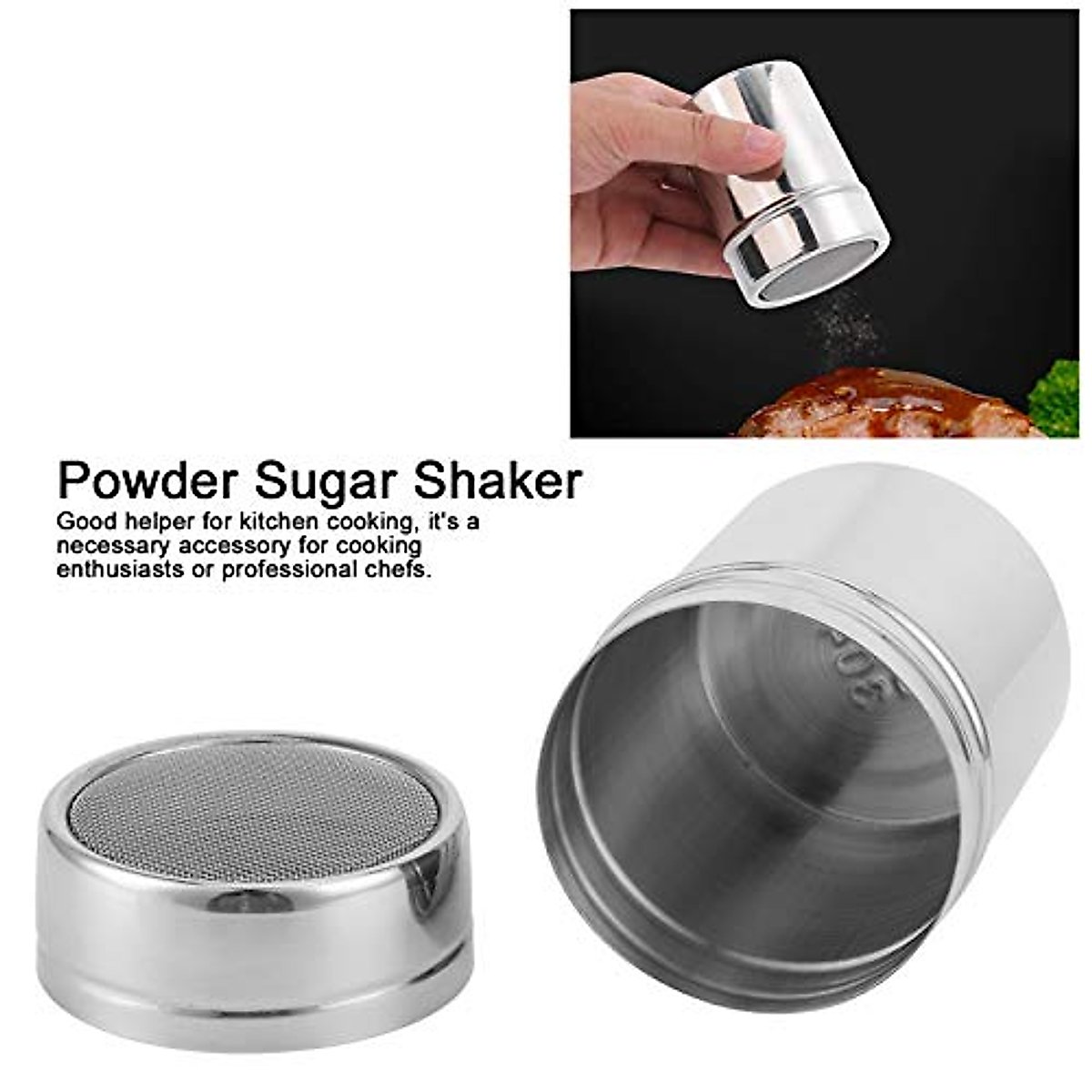 Stainless Steel Fine Mesh Powder Shaker， Fine Mesh Salt Sugar Shaker with Lid， Evenly Distribution Powder Sifter Dredger， Mulifunction Seasoning Shaker for Salt， Flour， Pepper， Cocoa(L)