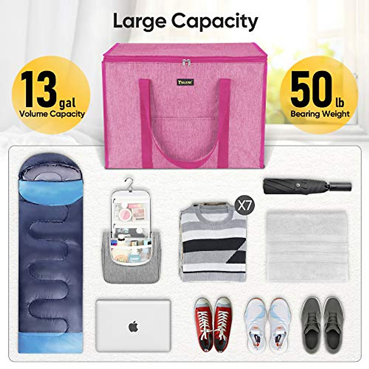 BALEINE 2 Pack Storage Tote with Zippers & Carrying Handles, Heavy-Duty Oxford Fabric Moving Bags for Space Saving Moving Storage, Pink