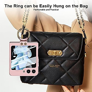 DOOTOO for Samsung Galaxy Z Flip 5 Case with Ring Holder Matte PC Built-in 9H Glass Screen Protector All-Inclusive Shockproof Case (Pink)