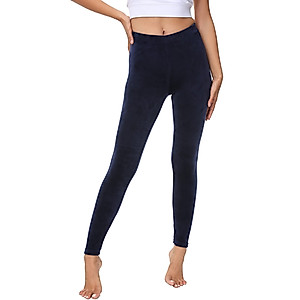 COZZYON Women Velour Leggings, High Waist Soft Leggings Warm Winter Velour Yoga Pants(Navy,M)