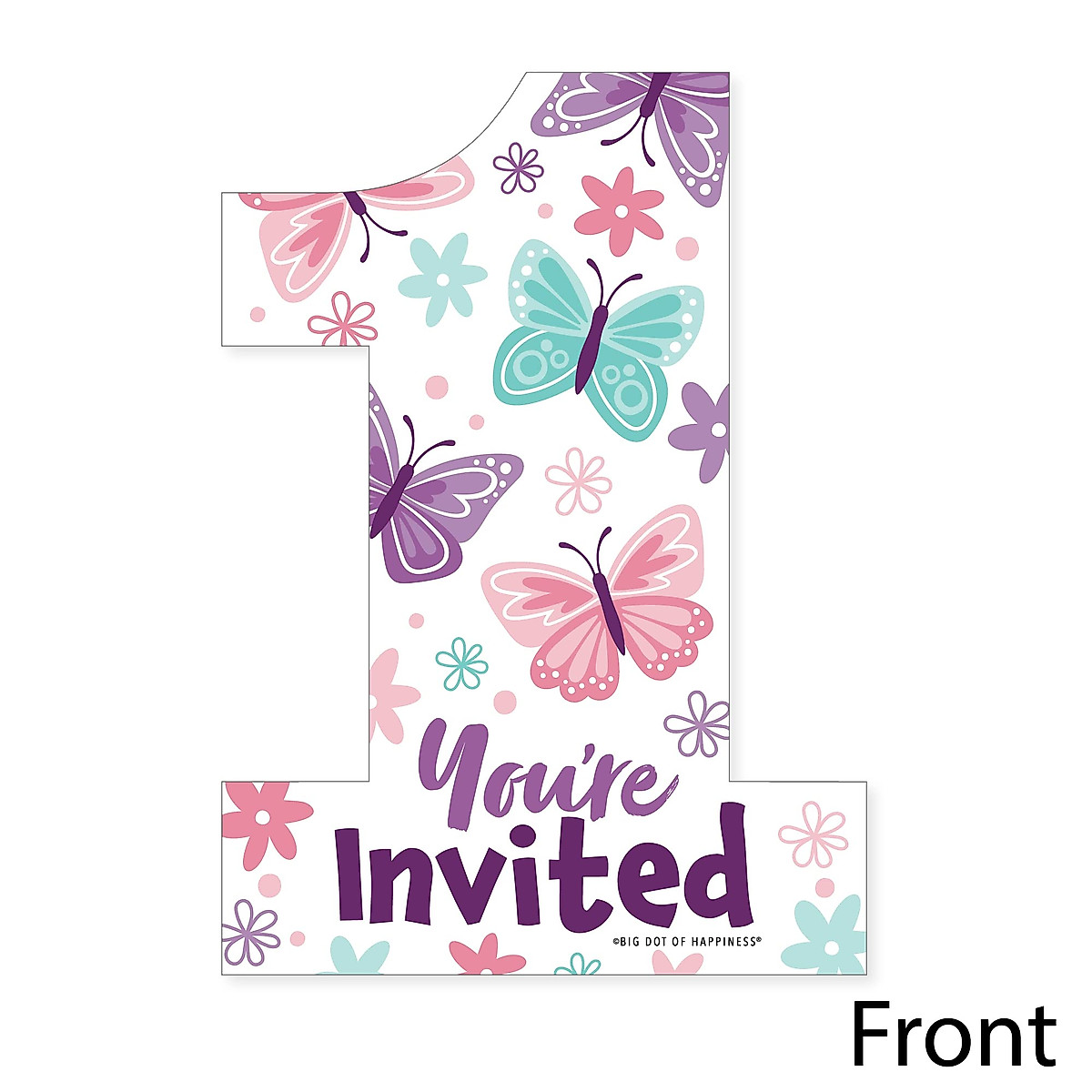 Big Dot of Happiness 1st Birthday Beautiful Butterfly - Shaped Fill-In Invitations - Floral First Birthday Party Invitation Cards with Envelopes - Set of 12