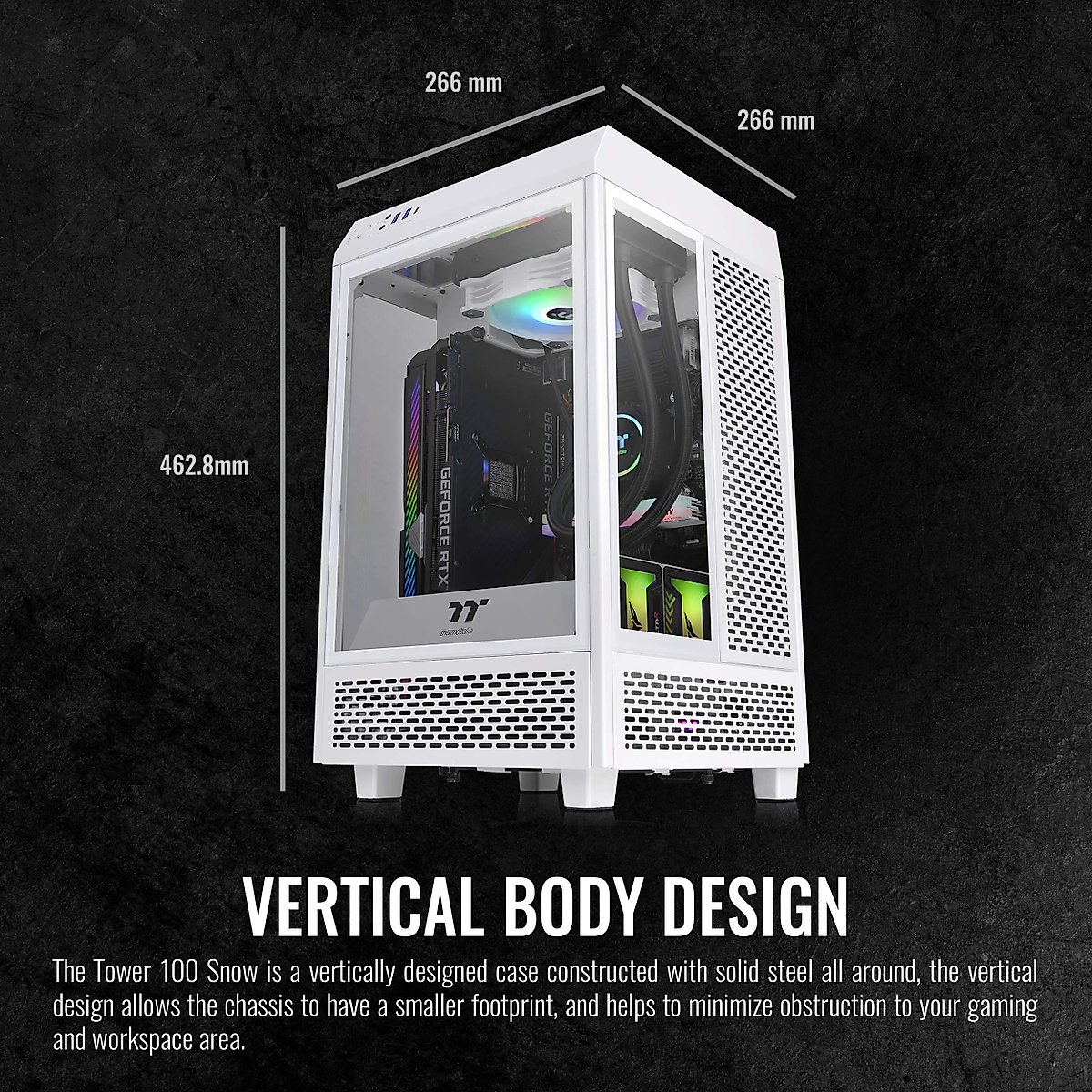 Thermaltake Tower 100 Snow Edition Tempered Glass Type-C (USB 3.1 Gen 2) Mini Tower Computer Chassis Supports Mini-ITX CA-1R3-00S6WN-00