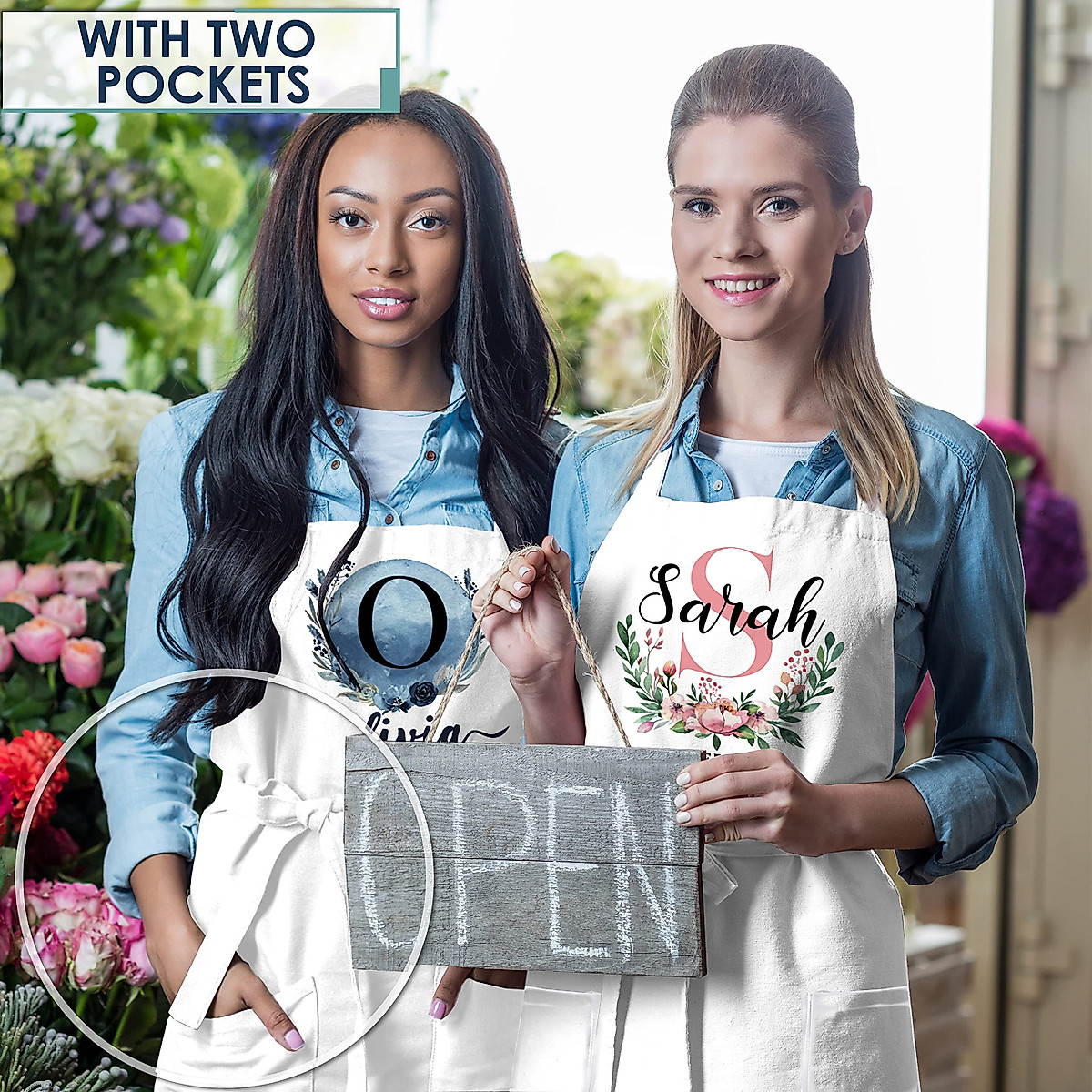 Zexpa Apparel Gift for Mom, Customized Mother's Day White Apron, Personalized Designs