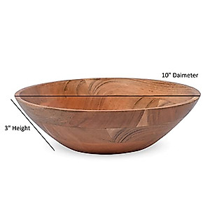 Samhita Acacia Wood Serving Bowl, Fruit Bowl, Friendly and Perfect for Salad, Vegetables and Fruit,Single Salad Bowl (10" x 10" x 3")
