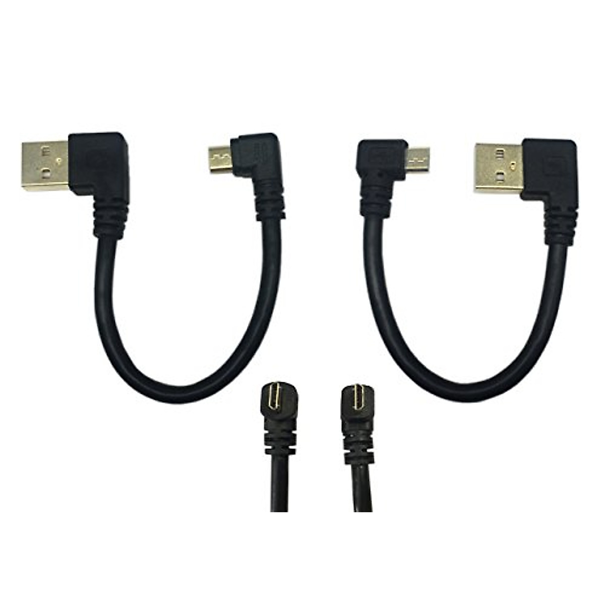 CERRXIAN 15cm 6inch Micro USB Short Cable Combo Gold Plated Left & Right Angle Micro USB 5 Pin Male to USB 2.0 Type A Left Angle Male Data Sync and Charge Cable (2-Pack)