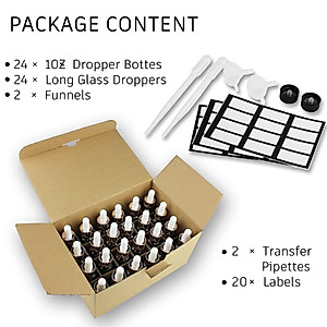 1 Oz Glass Dropper Bottles,24 pack Amber Glass Bottles with Eye Droppers,30ml Tincture Bottles, Leak Proof Travel Bottles for Liquids