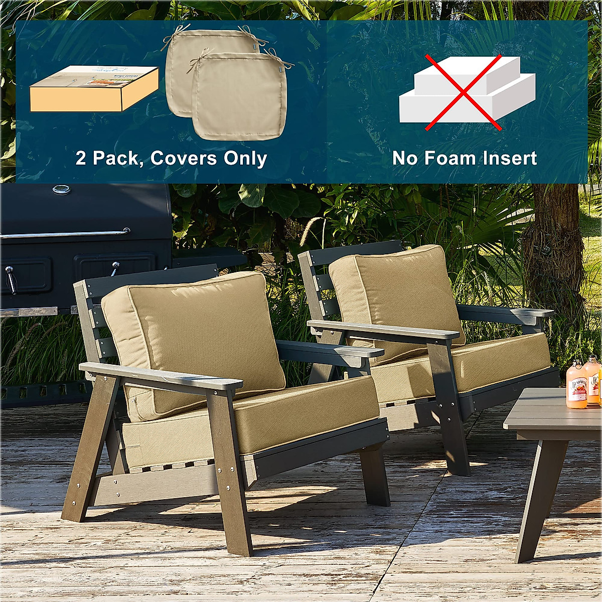 ARTPLAN Patio Chair Seat Cushion Slipercover(Cover-only No Insert) Outdoor Patio Cushion Covers Set with Tie,Zipper Colsure,Floral 20"X22"X4"(2 Pack),Light Brown