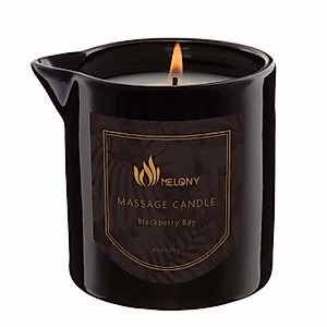 MELONY Massage Oil Candle for Pure Relaxation- 8.1 oz- Moisturizing Essential Oil Body Massage Candle for Home Spa- Amazing Gift for Women & Men (BlackBerry & Bay)