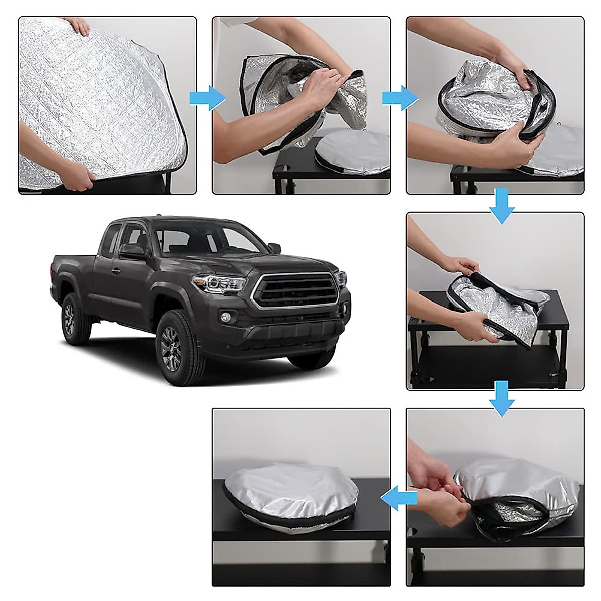 D-Lumina Windshield Sun Shade Compatible with Toyota Tacoma 2016 2017 2018 2019 2020 2021 2022 2023 - Upgraded 3 Layers 240T Material, Foldable Front Window Sun Shield Protector