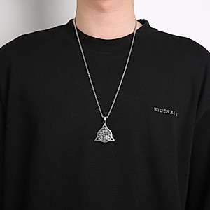 HZMAN Double Sided Stainless Steel Triple Goddess Triquetra Necklace Celtic Knot Irish Christian Trinity Knot Pendant