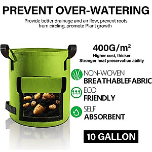 Suntee 4 Pack Potato Grow Bags 10 Gallon with Flap, Plant Grow Bags Heavy Duty Nonwoven Fabric Planter Bags Garden Vegetable Planting Pots Grow Bags for Growing Potatoes, Tomato and Fruits Outdoor