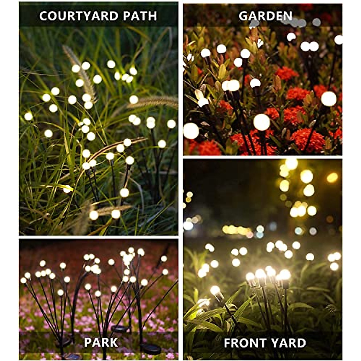 SKYK 10 LED Starburst Swaying Solar Lights,Solar Powered Firefly Lights Outdoor Waterproof,Fluttering by Wind Solar Garden Lights for Pathway Yard Patio Landscape Decor,Bright Warm White (2 Packs)