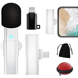 Kailas Accessories White Wireless Microphone System for iPhone & Smartphones w USB C & Lightning - Mini Mic for Podcasting, Streaming, Vlogging