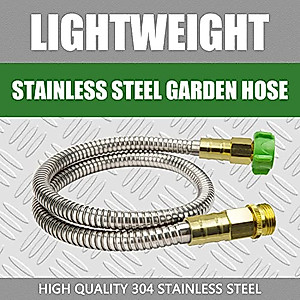 YANWOO 304 Stainless Steel 5ft Short Garden Hose with Female to Male Metal Connector, Flexible & Lightweight Water Hose, Drinking Water Safe (5ft)