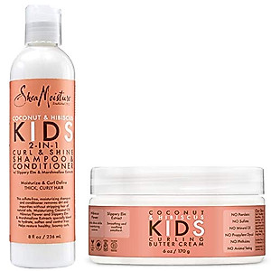 Shea Moisture Coconut & Hibiscus Kids Combo Pack - Includes Kids Curling Butter Cream, 6 Oz & Kids Curl & Shine 2-in-1 Shampoo & Conditioner, 8 Oz
