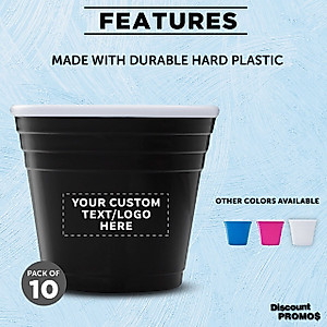 Custom Party Cup Shot Glasses 2 oz. Set of 10, Personalized Bulk Pack - Made with Hard Plastic, Great for Birthdays, Parties, Indoor & Outdoor Events - Black