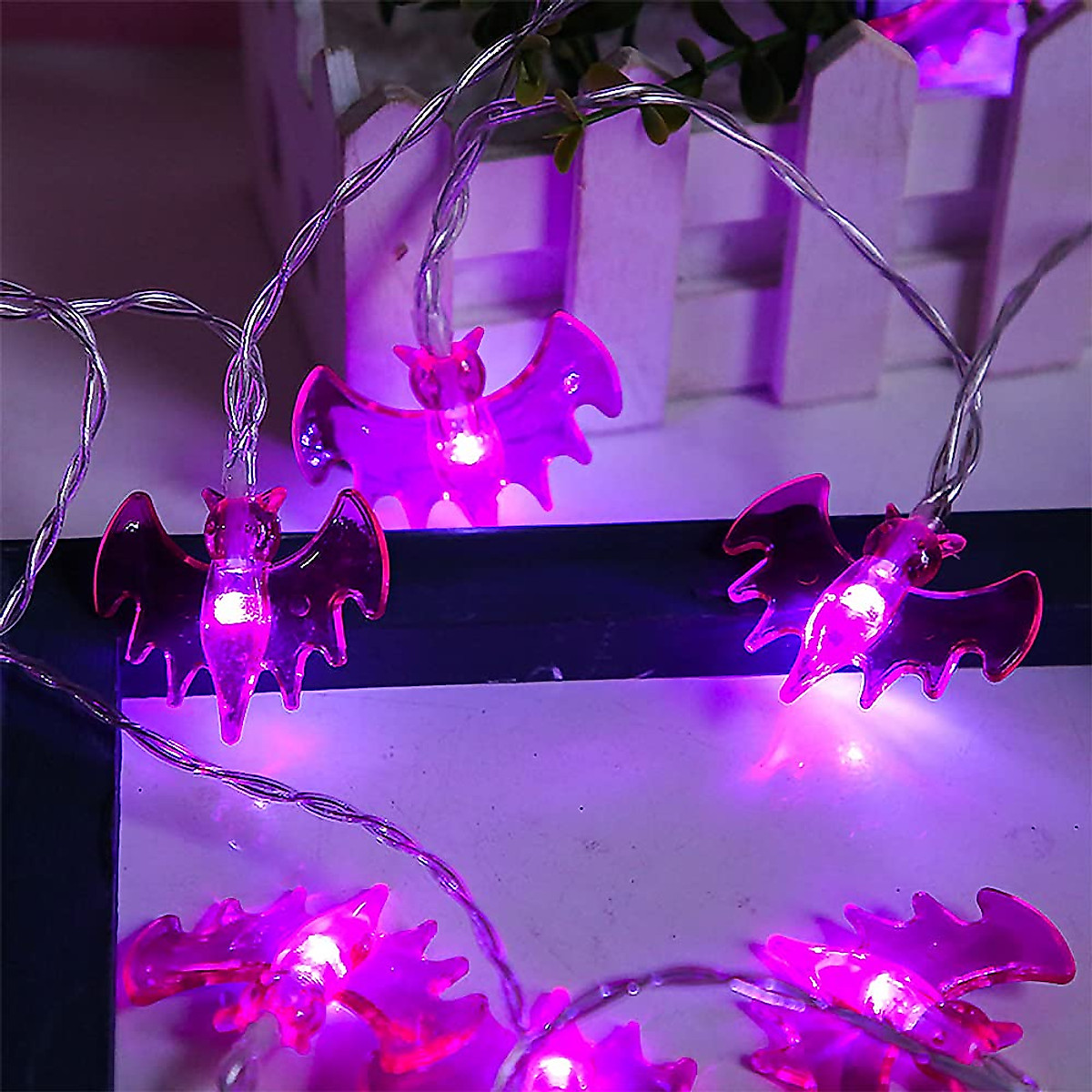 ZOOs Halloween String Lights 50 LED 16.4Ft Waterproof Purple Bat String Lights,8 Modes Battery Operated Party Decor for Garden Home Festival Decorations Trick or Treat