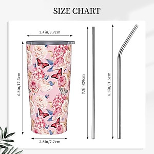 Yaxongx 20oz Tumbler Roses Design Double Wall Vacuum Insulated Coffee Mug with Lid and Metal Straw Brush Reusable Stainless Steel Water Bottle Travel Cup Gifts for Car Ice Drinks Hot Beverage