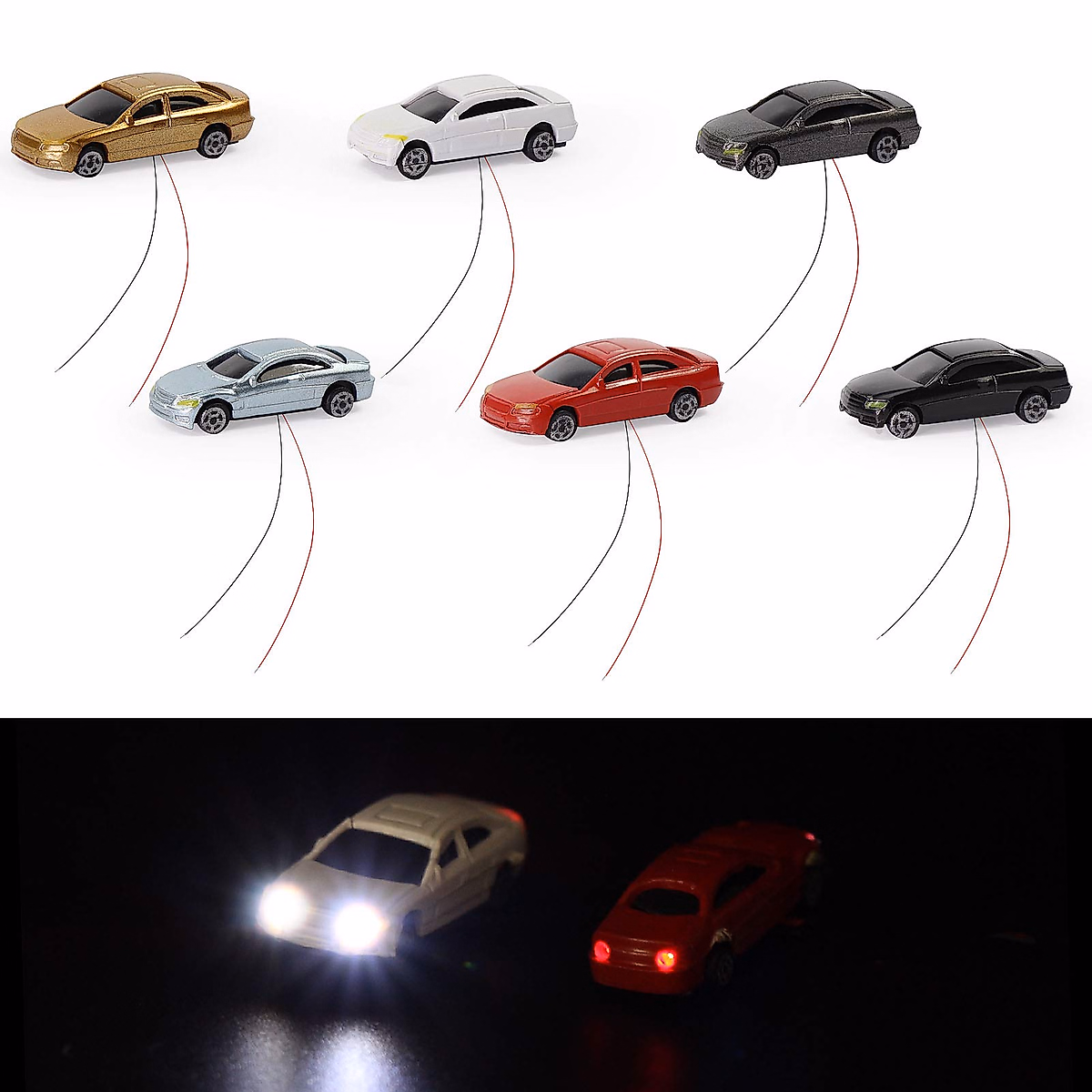 EC200 12PCS 1:200 Z Scale Model Lighted Car with 12V LED Head and Rear Lights Layout
