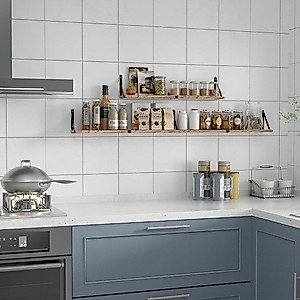 Floating Book Shelves for Wall Set of 3, Wall Bookshelf, 33 inch Long Wood Shelf for Wall Storage, Hanging Shelving for Bedroom, Bathroom, Living Room, Kitchen, Office and Plants (Carbonized Black)