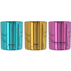 Candle Gift Set - St Tropez Malibu English Rose - Luxury Scented Candles in Box - Luxurious Fragrance with Long Burn time - 3 x 80gm Natural Wax - Scented Candle Gifts for Women & Men