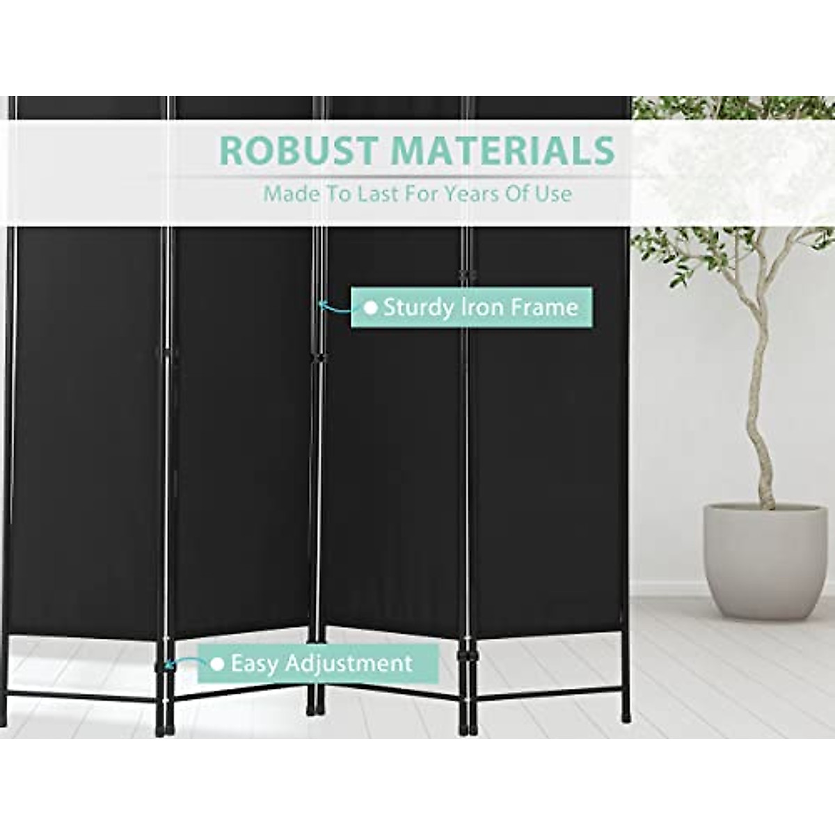 4 Panel, 6FT Room Dividers and Folding Privacy Screens, Freestanding Room Dividers with Steel Frame for Home Office Dorm Hotel Separation, Portable Wall Divider for Room Separation