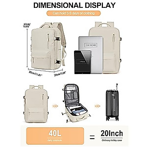winspansy Carry on Backpack,Travel Backpack for Women Men Airline Approved Personal Item Size Hiking Gym Backpack Weekender Casual Daypack Backpack Waterproof Bag with Shoe Compartment, Beige