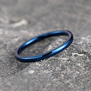 THREE KEYS JEWELRY 2mm Blue Womens Charming Jewelry Titanium Polished Wedding Ring Bands for Women Engagement size 8