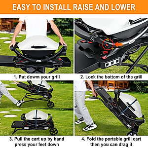 Hisencn Portable Grill Cart with Wheel for Weber Q1200, Q1000, Q2200, Q2400, Q2000 Series, for Blackstone 17" 22" Table Top Griddles, Folding Cart, Outdoor Griddle Stand Shelf, Black