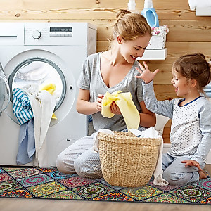 moonysweet Boho Anti Fatigue Kitchen Rug Mat Non Skid Cushioned Waterproof Non Slip PVC Leather Runner Standing Mat Colorful 17" x 29" (1 Piece only)