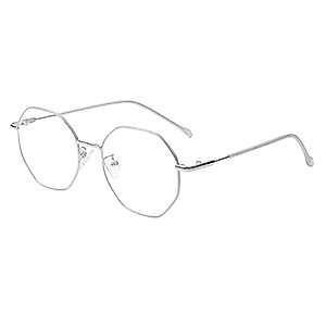WHHJM Polygon Blue Light Blocking Glasses for Women Men Retro Octagon Square Non-prescription Metal Frame Eyeglasses (Silver Frame)