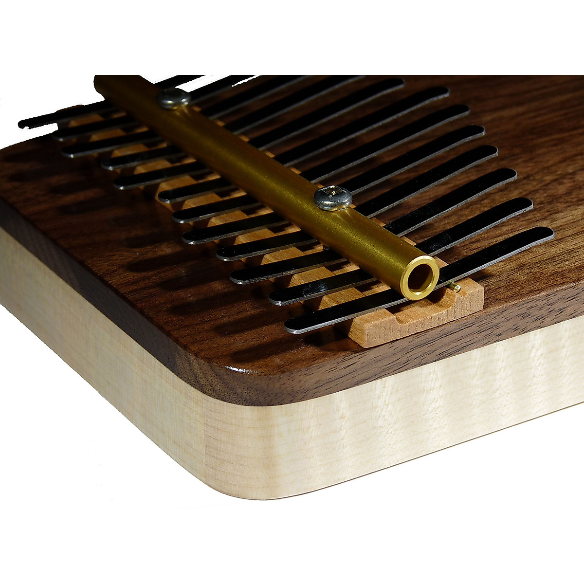 Zither Heaven Artisan Curly Maple 12 NoteThumb Piano with Black Walnut top made in the USA