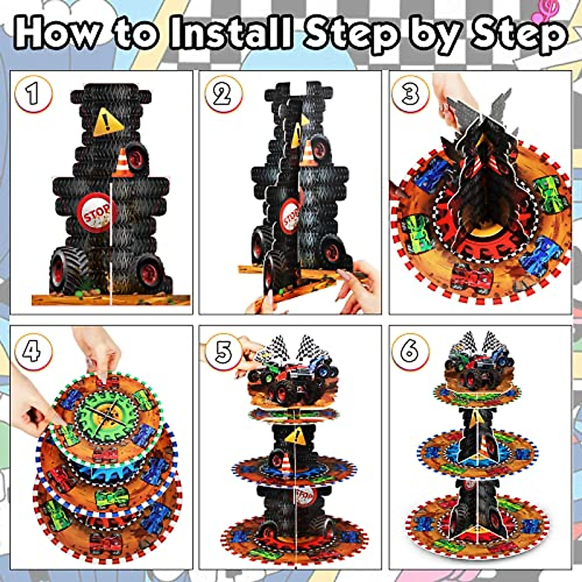 Sunnyray 3 Tier Race Car Party Decorations Cupcake Stand Truck Car Party Favors Cupcake Holder Racing Truck Party Dessert Tower Car Theme Dessert Stand for Kids Boys Birthday Race Car Party Supplies