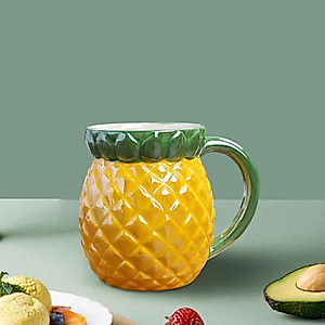 Fenteer Fruit Shape Coffee Mug Adorable Ceramic Coffee Milk Mug Teacup Funny Durable Water Cups Reusable for Festivals Home Daily Using Office, Pineapple